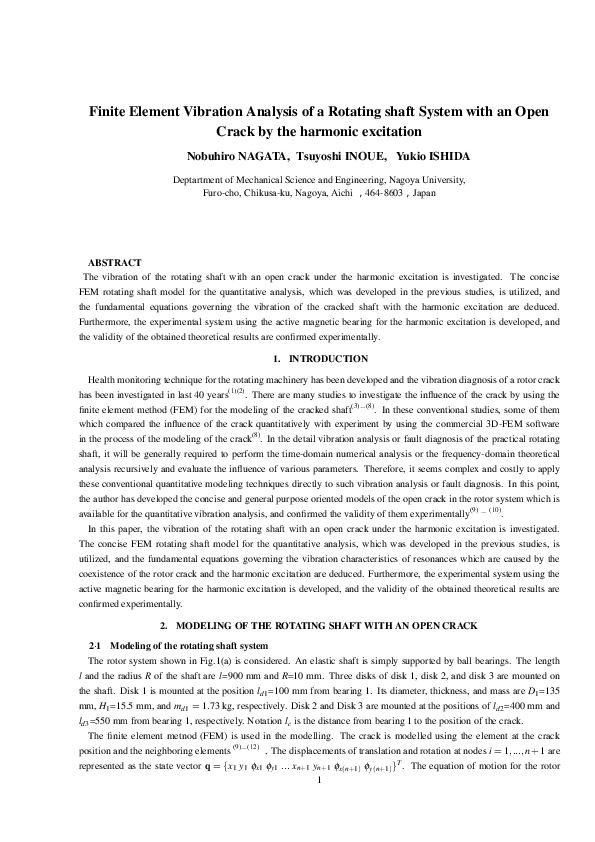 Pdf Finite Element Vibration Analysis Of A Rotating Shaft System With An Open Crack By The