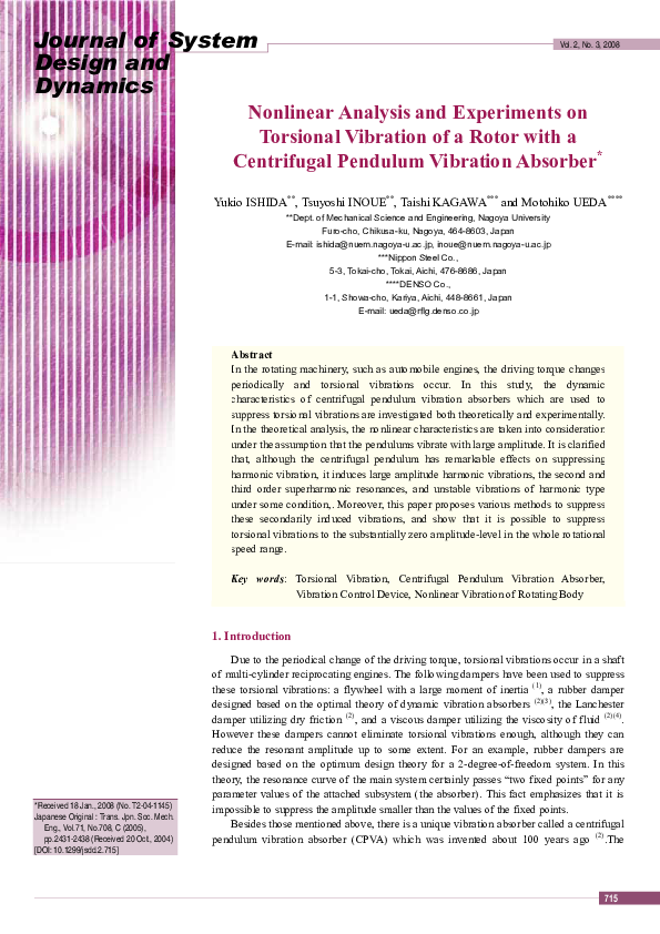 (PDF) Nonlinear Analysis and Experiments on Torsional Vibration of a Rotor with a Centrifugal ...
