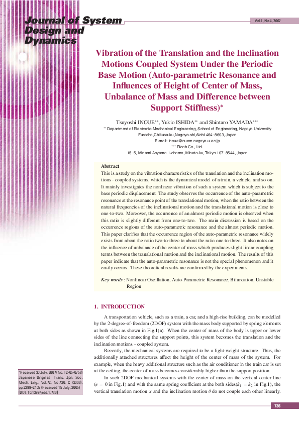 (PDF) Vibration of the Translation and the Inclination Motions Coupled ...