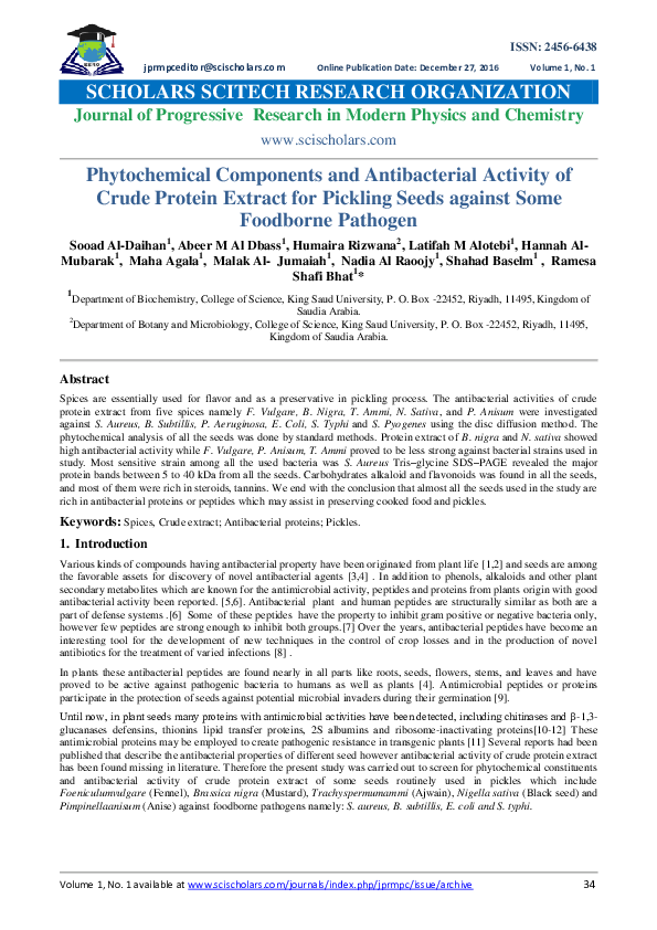 (PDF) SCHOLARS SCITECH RESEARCH ORGANIZATION Phytochemical Components and Antibacterial Activity ...