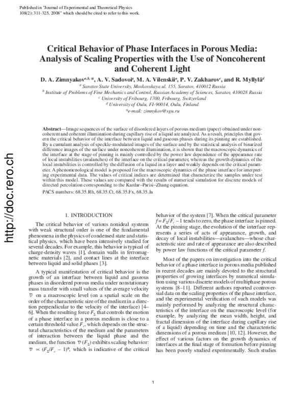 (PDF) Critical behavior of phase interfaces in porous media: Analysis of scaling properties with ...