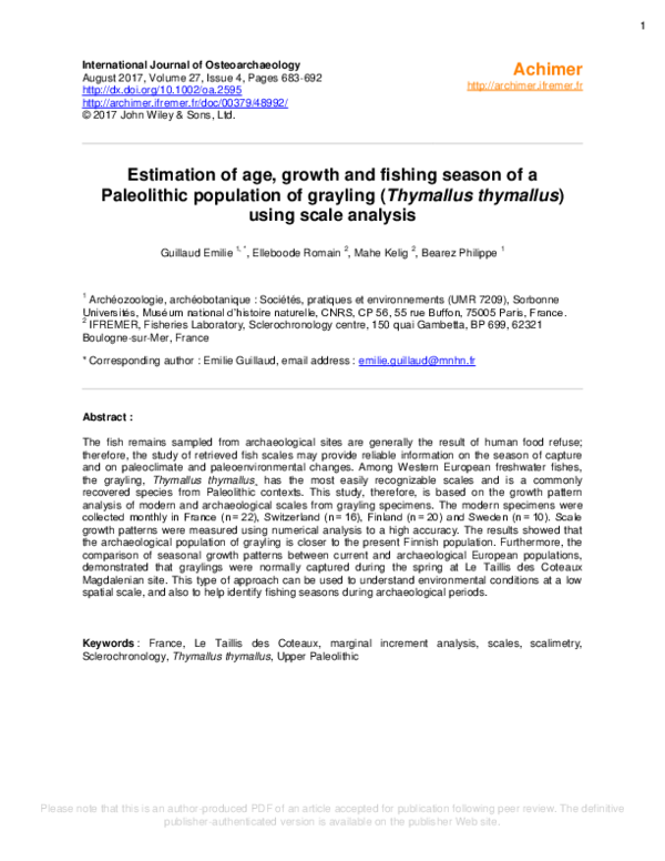 (PDF) Estimation of Age, Growth and Fishing Season of a Palaeolithic ...