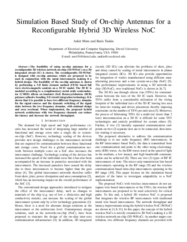 (PDF) Simulation based study of on-chip antennas for a reconfigurable hybrid 3D wireless NoC ...