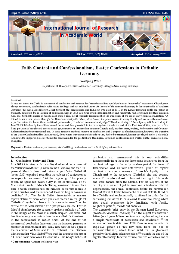 (PDF) Wolfgang Wüst, Faith Control and Confessionalism. Easter ...