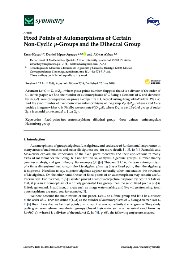 (PDF) Fixed Points of Automorphisms of Certain Non-Cyclic p-Groups and ...