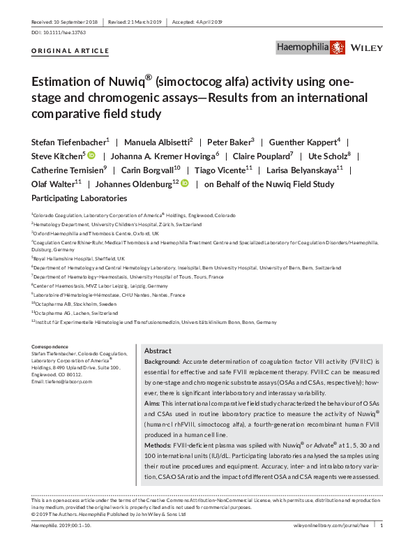 (PDF) Estimation of Nuwiq ® (simoctocog alfa) activity using one‐stage ...