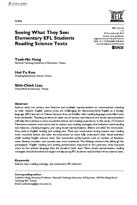 (PDF) Seeing What They See: Elementary EFL Students Reading Science Texts