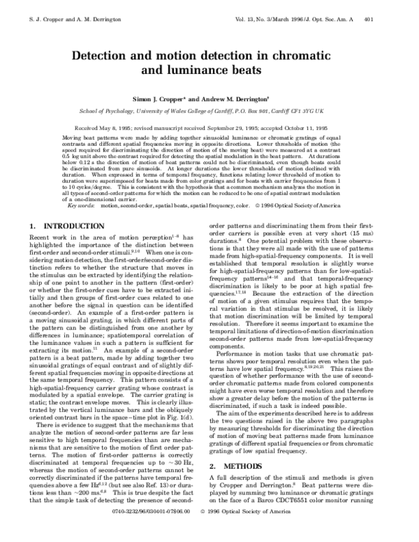 (PDF) Detection and motion detection in chromatic and luminance beats