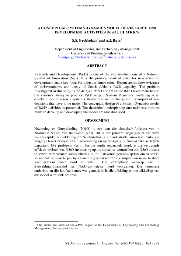 (PDF) A Conceptual Systems Dynamics Model of Research and Development Activities in South Africa ...