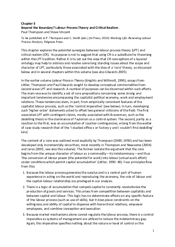 (DOC) Labour Process Theory and Critical Realism
