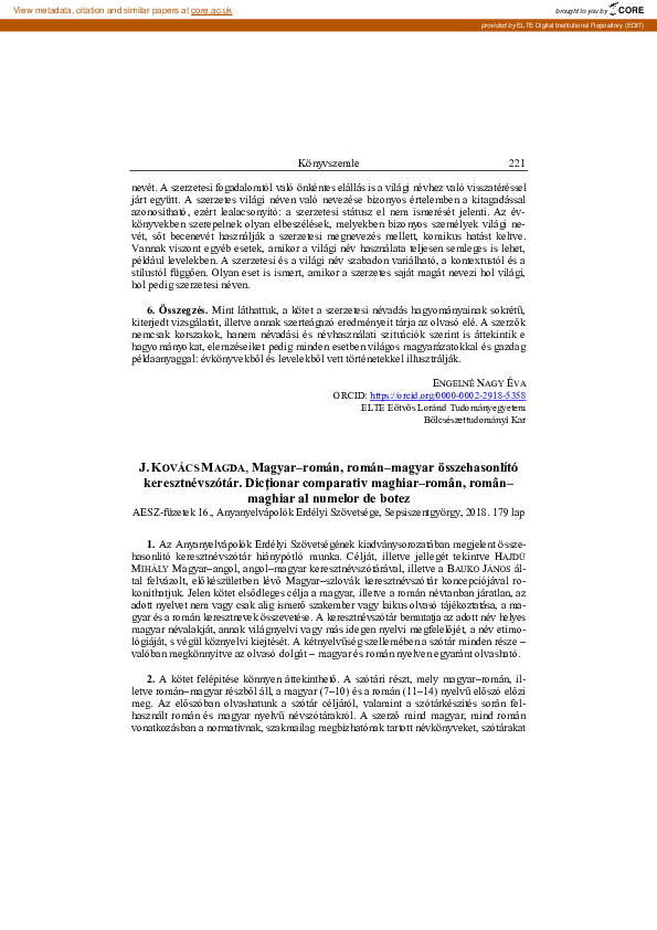 (PDF) J. Kovács Magda: Magyar–román, román–magyar összehasonlító ...