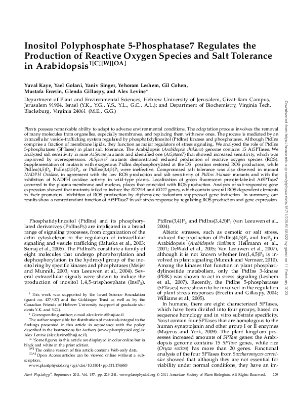 (PDF) Inositol Polyphosphate 5-Phosphatase7 Regulates the Production of ...