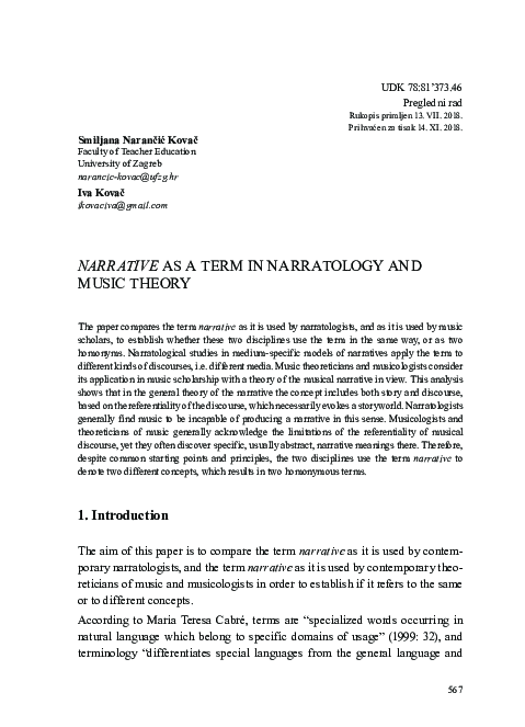 (PDF) Narrative as a term in narratology and music theory
