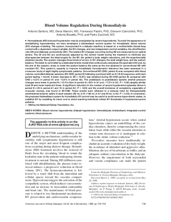 (PDF) Biofeedback Control for Blood Volume in Hemodialysis
