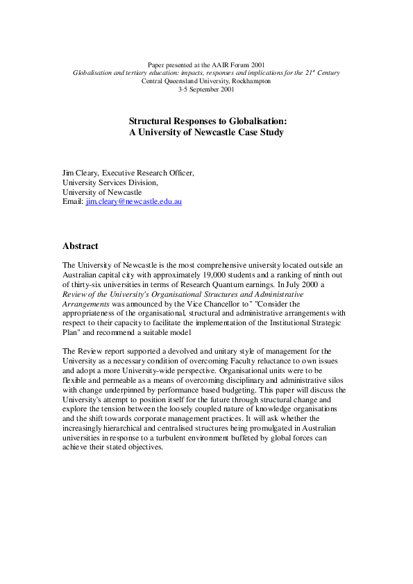 (PDF) Structural Responses to Globalisation: A University of Newcastle ...