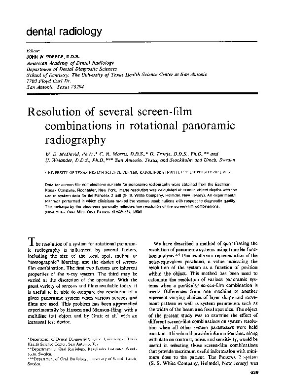(PDF) Resolution of several screen-film combinations in rotational ...