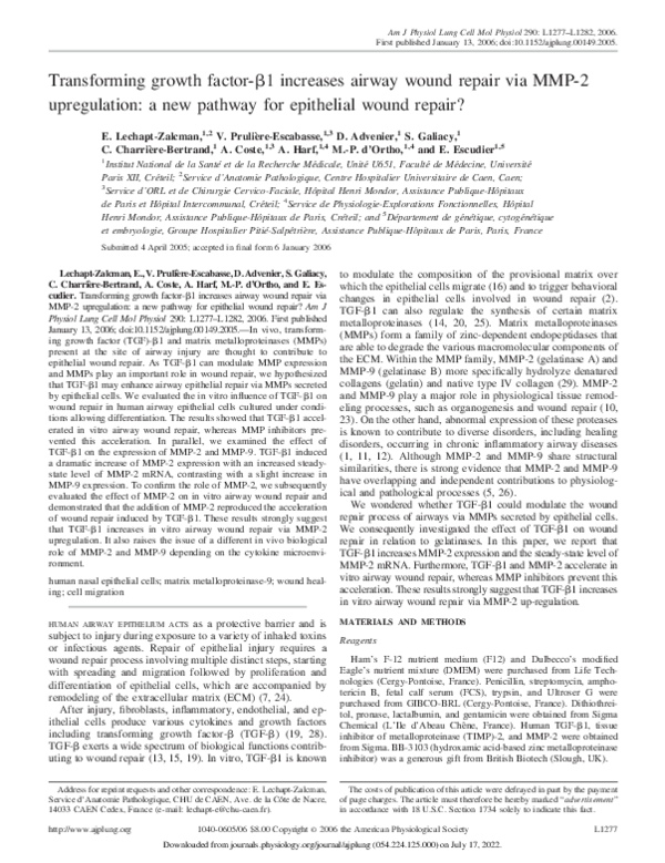 (PDF) Transforming growth factor-β1 increases airway wound repair via MMP-2 upregulation: a new ...