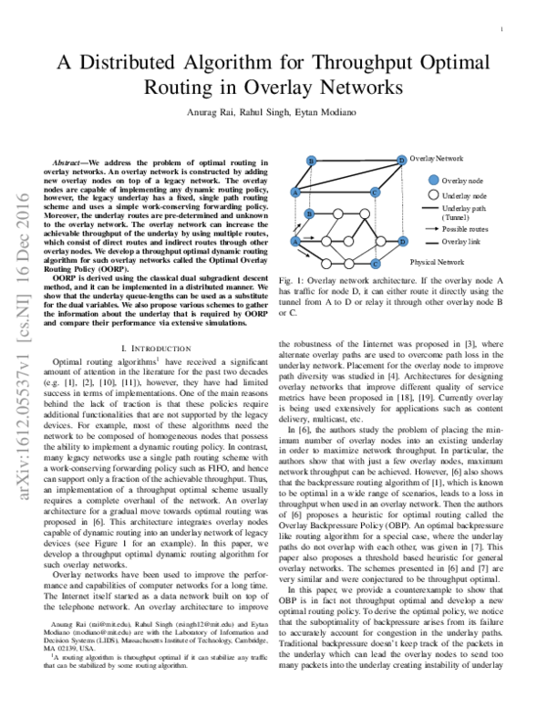 (PDF) A distributed algorithm for throughput optimal routing in overlay networks