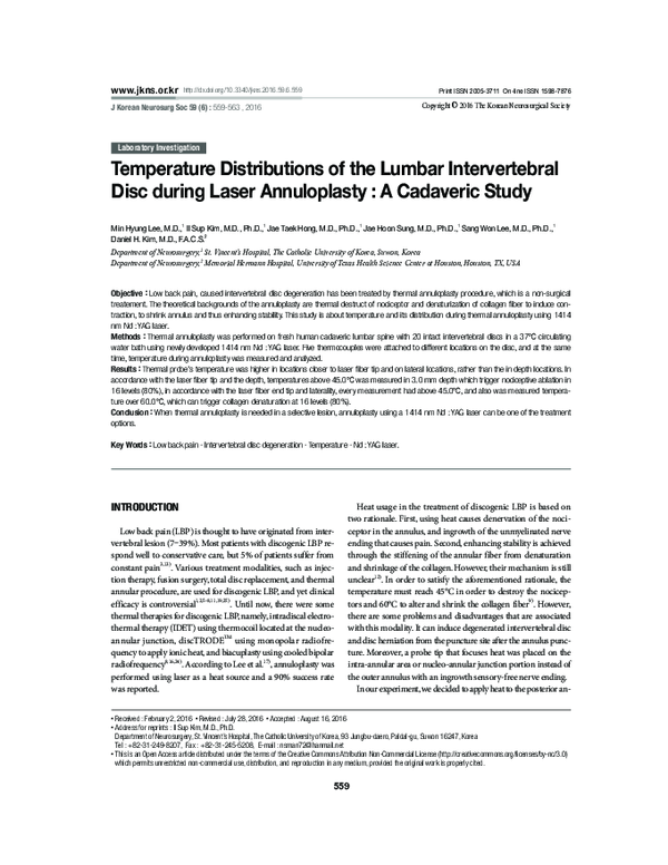 (PDF) Temperature Distributions of the Lumbar Intervertebral Disc ...