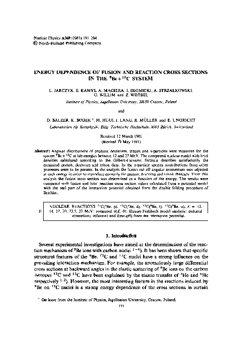 (PDF) Energy dependence of fusion and reaction cross sections in the ...