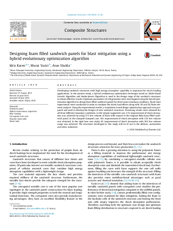 (PDF) Designing foam filled sandwich panels for blast mitigation using a hybrid evolutionary ...