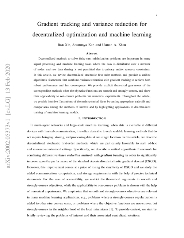 Pdf Gradient Tracking And Variance Reduction For Decentralized Optimization And Machine Learning 
