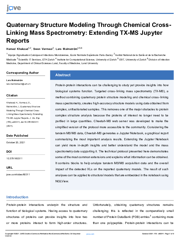 (PDF) Quaternary Structure Modeling Through Chemical Cross-Linking Mass Spectrometry: Extending ...