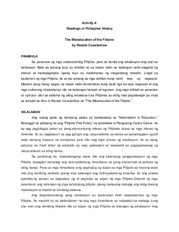 (PDF) Activity 4: Readings in Philippine History The Miseducation of ...