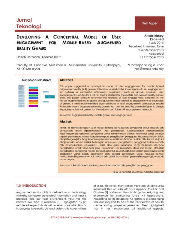 (PDF) Developing a Conceptual Model of User Engagement for Mobile-Based Augmented Reality Games