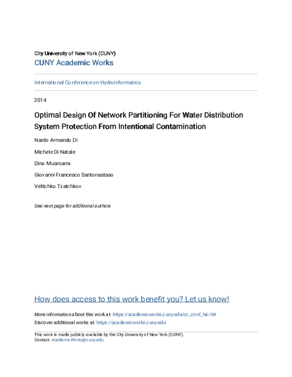 (PDF) Optimal Design of Network Partitioning for Water Distribution System Protection from ...