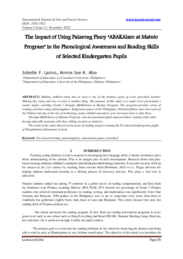 (PDF) The Impact of Using Palarong Pinoy "ABAKAlaro at Matuto Program ...