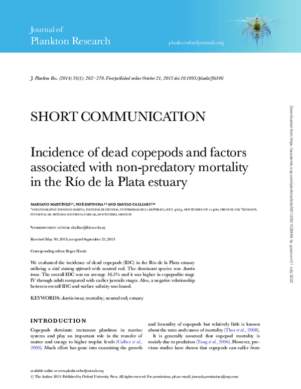 (PDF) Incidence of dead copepods and factors associated with non ...