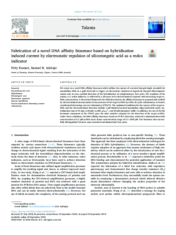(PDF) Fabrication of a novel DNA affinity biosensor based on ...