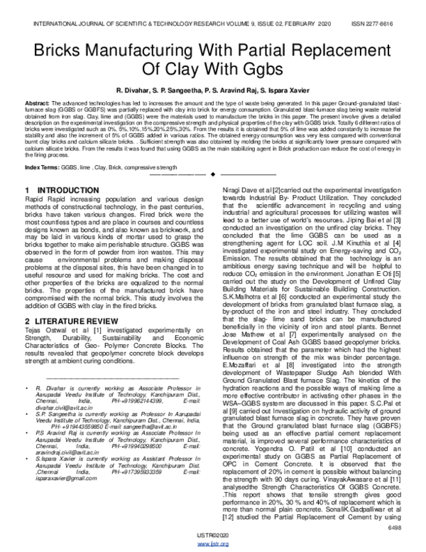 (PDF) Bricks Manufacturing With Partial Replacement Of Clay With Ggbs ...