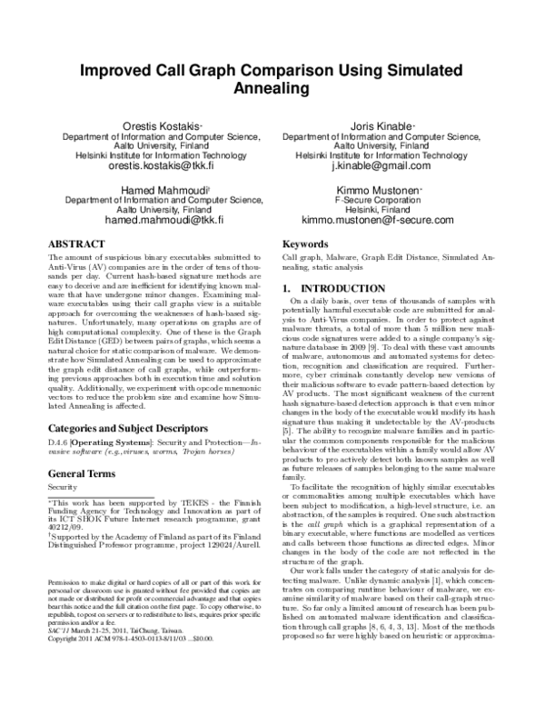 (PDF) Improved call graph comparison using simulated annealing
