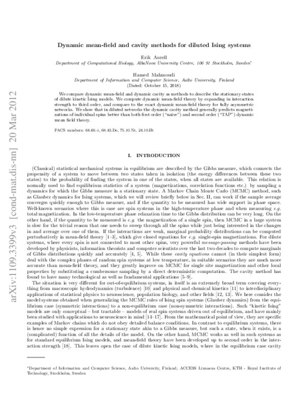 (PDF) Dynamic mean-field and cavity methods for diluted Ising systems