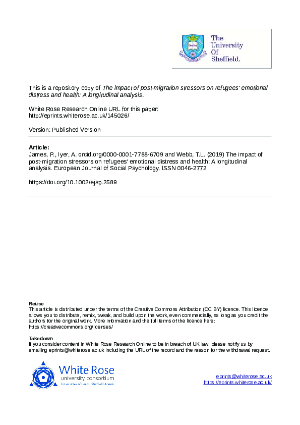 (PDF) The impact of post‐migration stressors on refugees’ emotional ...