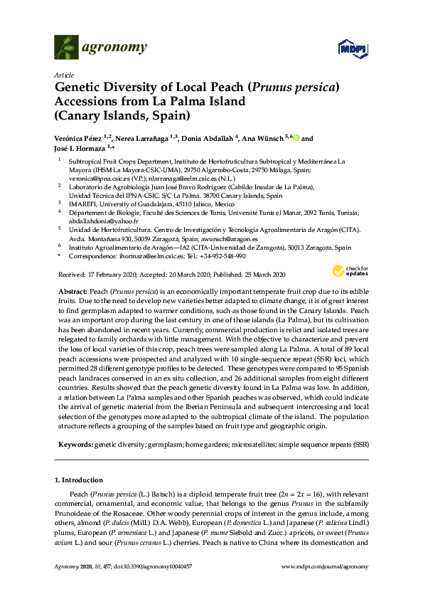 (PDF) Genetic Diversity of Local Peach (Prunus persica) Accessions from ...