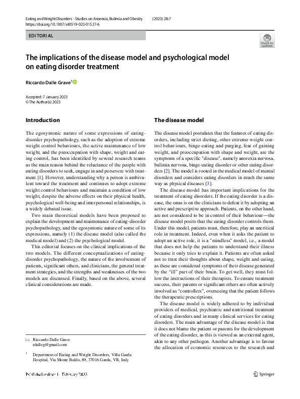 (PDF) The implications of the disease model and psychological model on ...