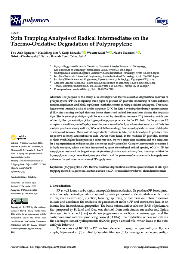(PDF) Spin Trapping Analysis of Radical Intermediates on the Thermo ...
