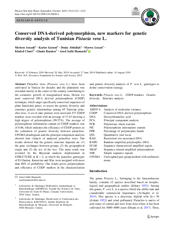 (PDF) Conserved DNA-derived polymorphism, new markers for genetic diversity analysis of Tunisian ...