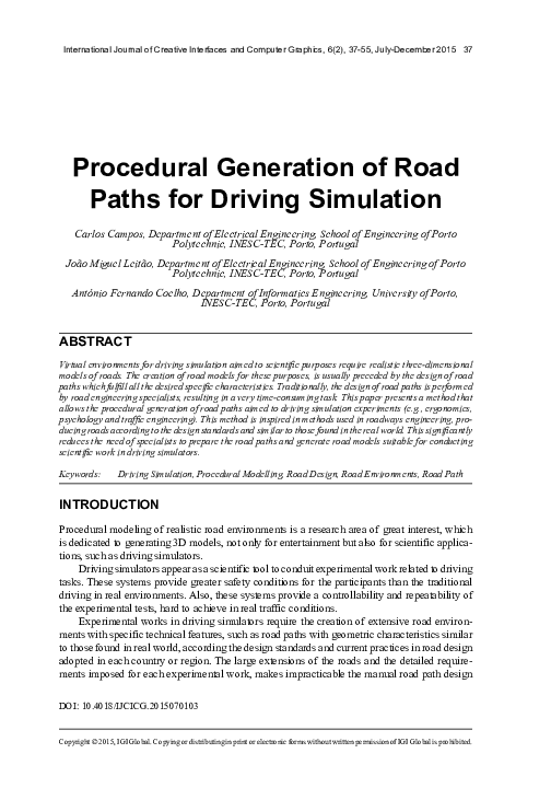 (PDF) Procedural Generation of Road Paths for Driving Simulation
