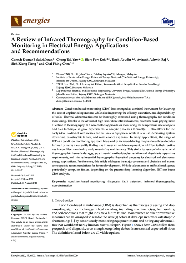 Pdf A Review Of Infrared Thermography For Condition Based Monitoring In Electrical Energy