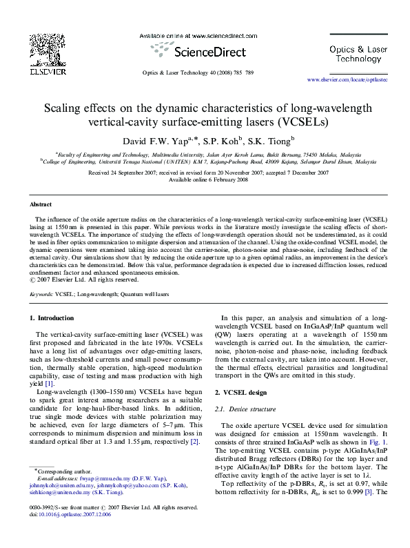 (PDF) Scaling effects on the dynamic characteristics of long-wavelength vertical-cavity surface ...