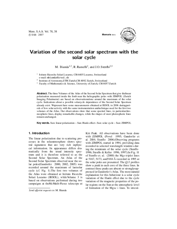 (PDF) Variation of the second solar spectrum with the solar cycle