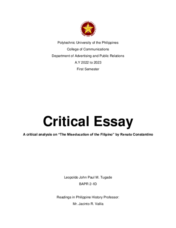 (PDF) The Miseducation of the Filipino by Renato Constantino | Leopoldo John Paul Tugade ...
