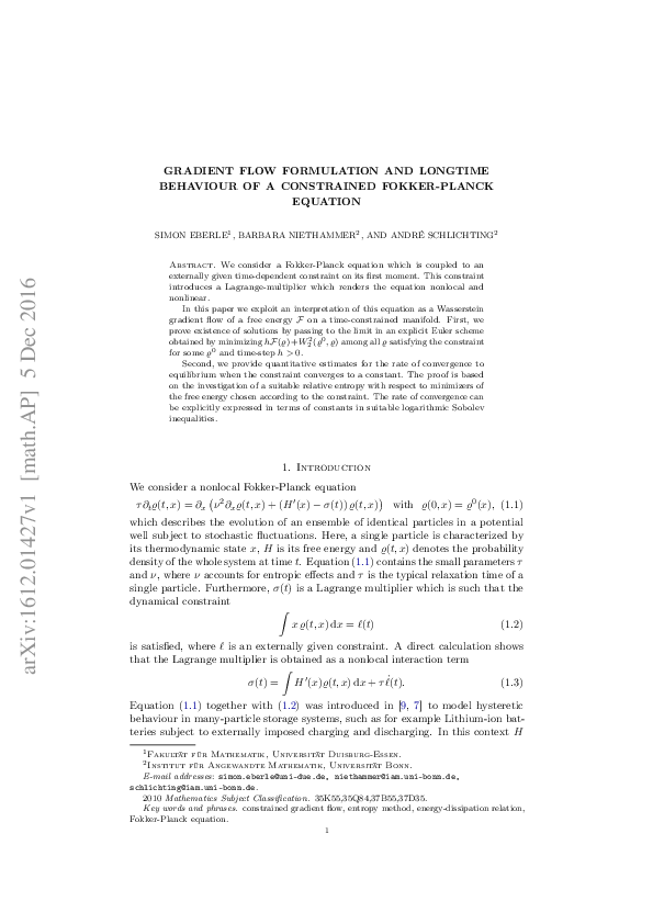 (PDF) Gradient flow formulation and longtime behaviour of a constrained Fokker–Planck equation