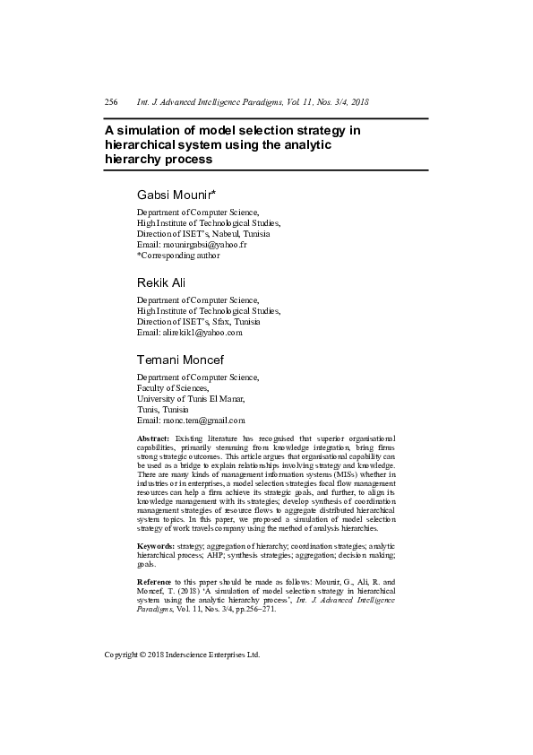 Pdf A Simulation Of Model Selection Strategy In Hierarchical System Using The Analytic