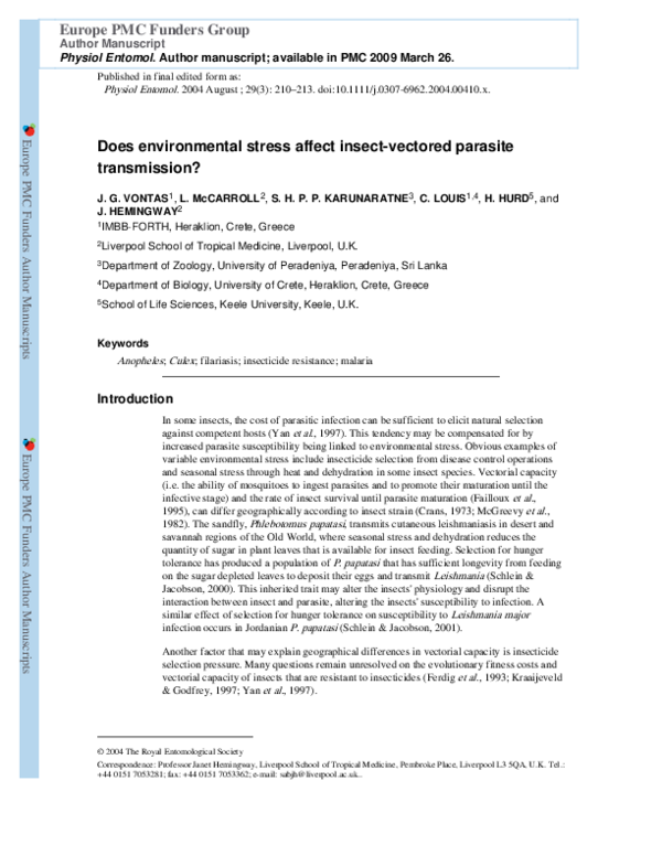 (PDF) Does environmental stress affect insect-vectored parasite ...