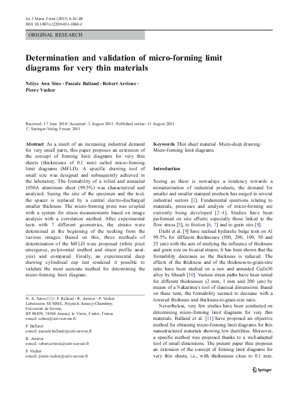 Pdf Determination And Validation Of Micro Forming Limit Diagrams For Very Thin Materials